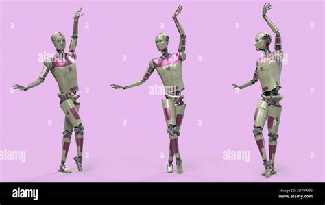 Robot Ballet Dancers 3d Illustration Dancing Humanoid Robot Android