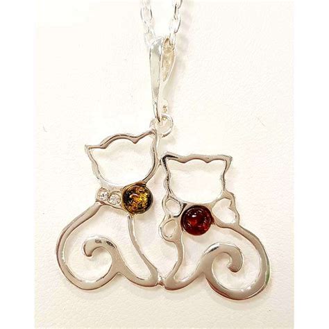 Sterling Silver 2 Amber And Cz Cats Pendant On Chain Alexas Treasures