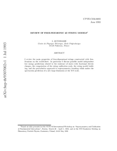 Pdf Review Of Free Fermionic 4d String Models