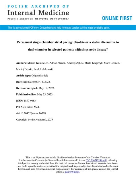 Pdf Permanent Single Chamber Atrial Pacing Obsolete Or A Viable