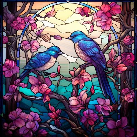 Stained Glass And Birds In Stained Glass Style Premium Ai Generated Image