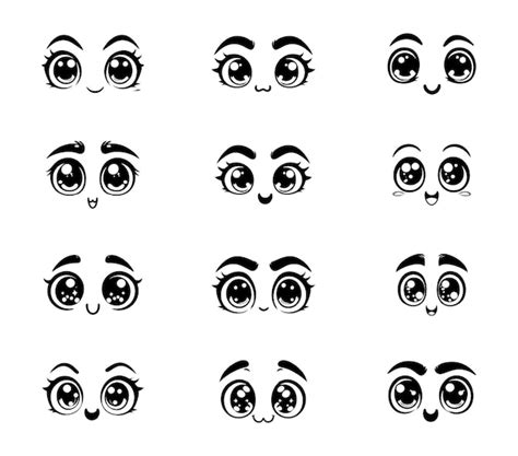 Cute Kawaii Cartoon Eyes Collection With Different Expressions