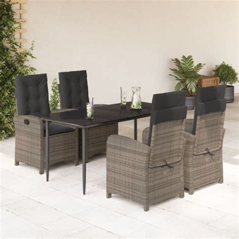 Dropship 5 Piece Patio Dining Set With Cushions Gray Poly Rattan To