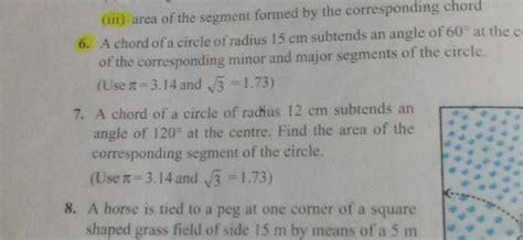 Iii Area Of The Segment Formed By The Corresponding Chord6 A Chord Of