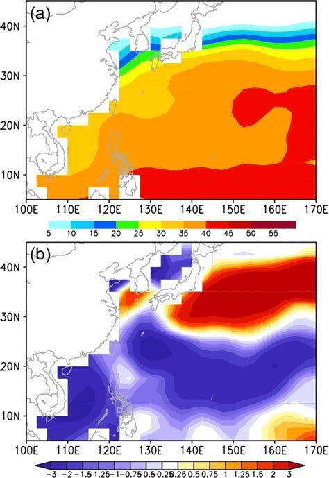 A Mean Mpi Units M S⁻¹ Distribution In 2018 And B Its Anomaly