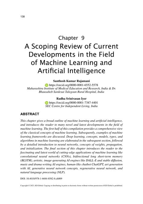 Pdf A Scoping Review Of Current Developments In The Field Of Machine Learning And Artificial