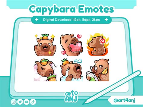 Capybara Emote Pack For Twitch Stream Discord Youtube Kawaii Capybara Cute Emotes Etsy