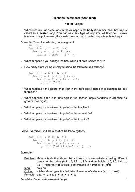 Repetition Nested Loops Repetition Statements Continued Nested Loops Whenever You Use