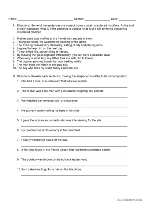 15 Modifiers English ESL Worksheets Pdf Doc