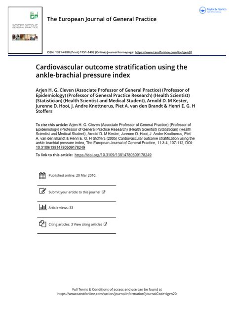 Cardiovascular Outcome Stratification Using The Ankle Brachial Pressure Index Pdf