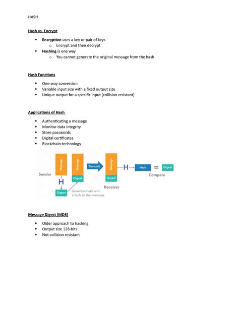 Hash Lecture Notes Hash Hash Vs Encrypt Encryption Uses A Key Or Pair Of Keys O Encrypt And