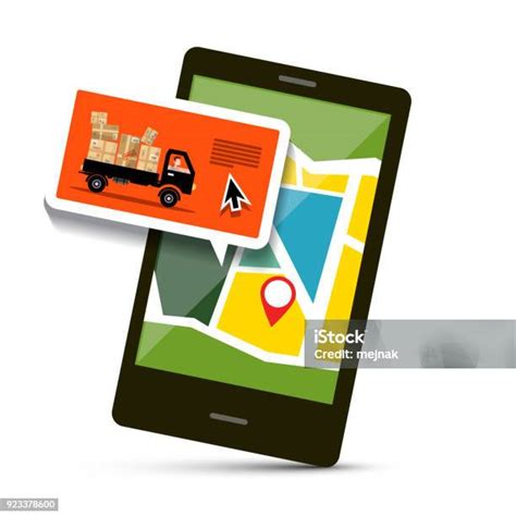 Ponsel Dengan Peta Dan Van Dengan Paket Ilustrasi Stok Unduh Gambar