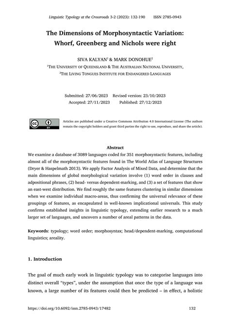 Pdf The Dimensions Of Morphosyntactic Variation Whorf Greenberg And