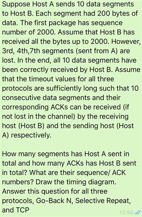 suppose host a sends 10 data segments to host b each