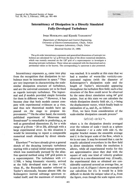 Pdf Intermittency Of Dissipation In A Directly Simulated Fully Developed Turbulence