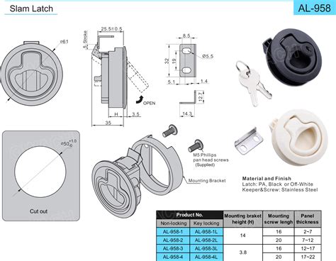 Al 958 Slam Latch Owach Swinghandle Lock Compression Latch Cam Latch Panel Latch Draw
