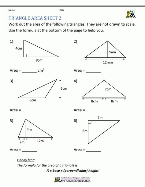 Right Angled Triangle Area Worksheet
