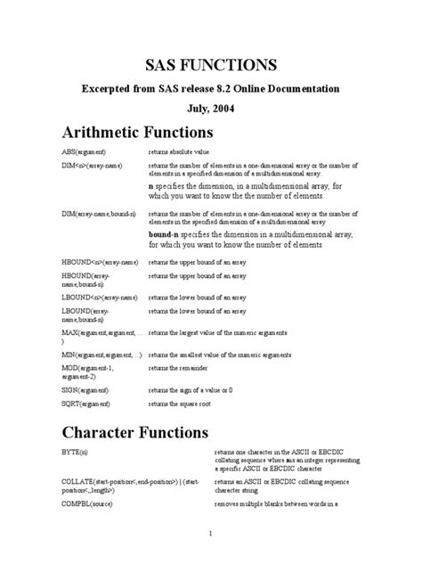 Sas Functions Excerpted From Sas Release 8 2 Online Documentation July 2004 Pdf Array Data