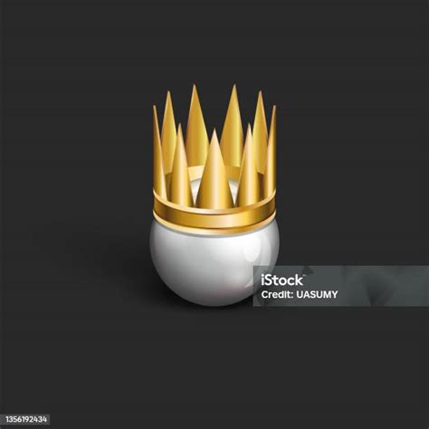 흰색 공 모양 추상적 인 머리 여왕 또는 검은 배경에 고립 된 황금 왕관을 입고 왕 사실적인 벡터 3d 아트워크 디자인 클립