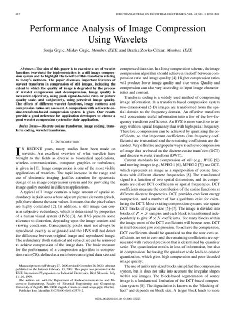 Pdf Performance Analysis Of Image Compression Using Wavelets