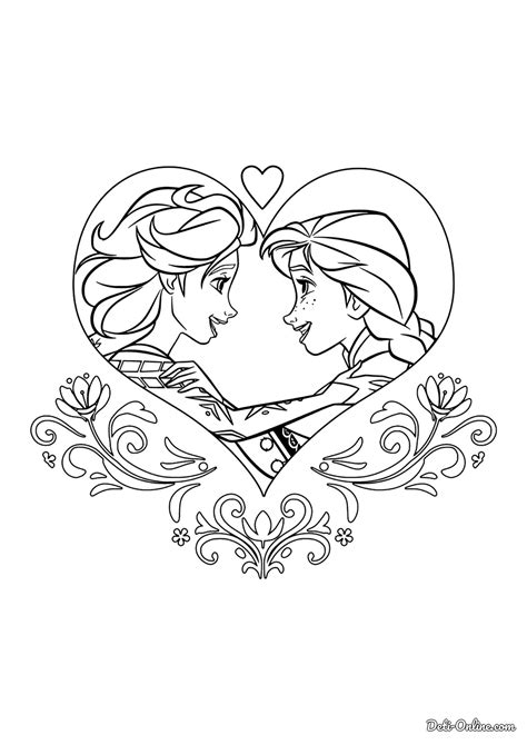 Раскраска Анна и Эльза в сердце распечатать раскраски для детей