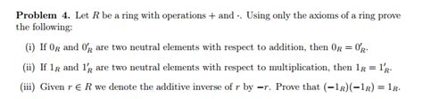 Solved Problem Let R Be A Ring With Operations And Chegg Com