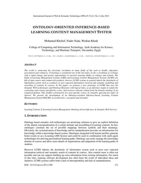 Ontology Oriented Inference Based Learning Content Management System Pdf