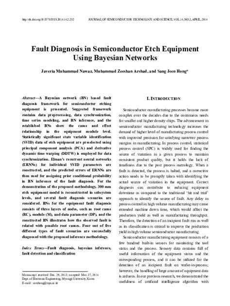 Pdf Fault Diagnosis In Semiconductor Etch Equipment Using Bayesian Networks