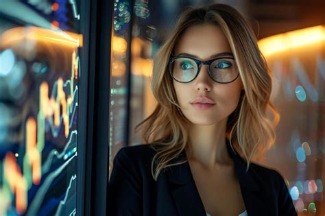 Premium Photo Meticulous Analyst Woman In Front Of Computer Displays
