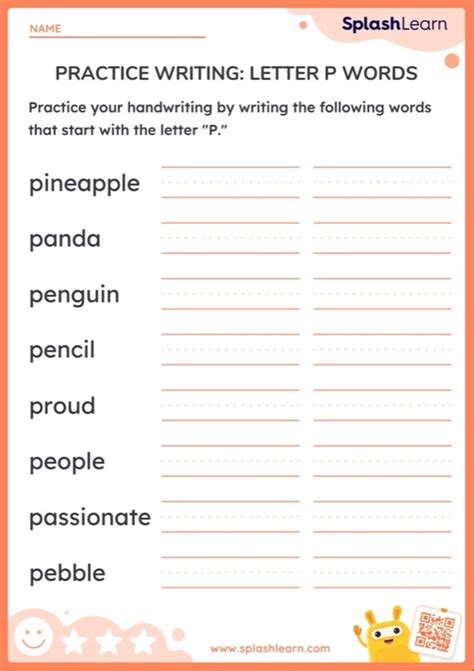 Practice Writing Letter P Words — Printable Ela Worksheet