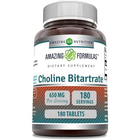 Amazing Nutrition Choline Bitartrate Tablets Dietary Supplement For