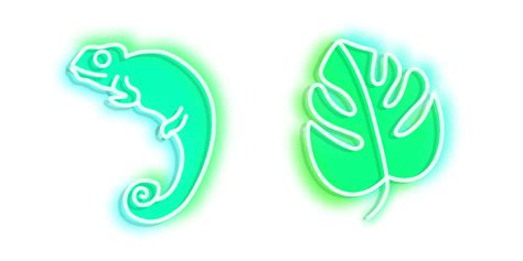 Green Chameleon And Monstera Neon Cursor Custom Cursor