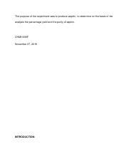 Aspirin Lab Chemistry Pdf The Purpose Of The Experiment Was To Produce Aspirin To Determine On