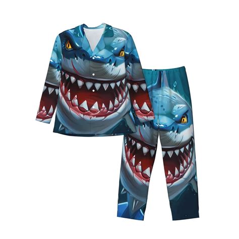 Hirioo Cartoon Cute Shark For Mens Pajama Sets 2 Piece Pjs Mens Long
