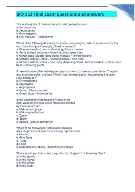 Bio 152 Final Exam Questions And Answers 2024 2025 Bio 152 Stuvia Us