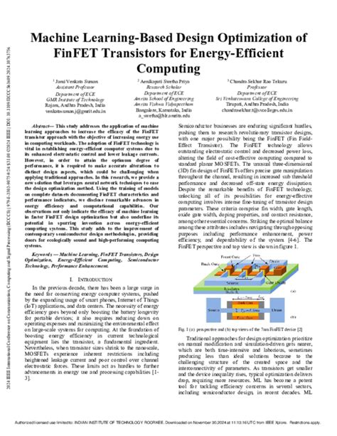 Pdf Machine Learning Based Design Optimization Of Finfet Transistors