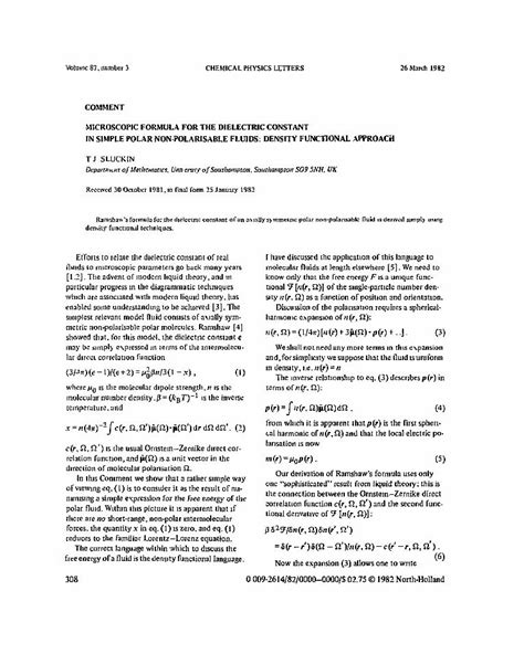 Pdf Microscopic Formula For The Dielectric Constant In Simple Polar Non Polarisable Fluids