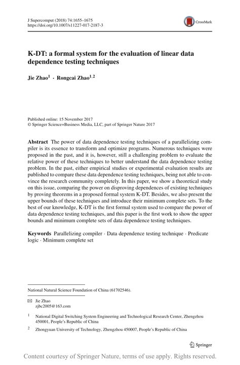 K Dt A Formal System For The Evaluation Of Linear Data Dependence Testing Techniques Request Pdf
