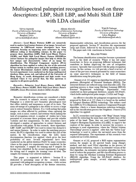 Multispectral Palmprint Recognition Based On Three Descriptors Lbp Shift Lbp And Multi Shift