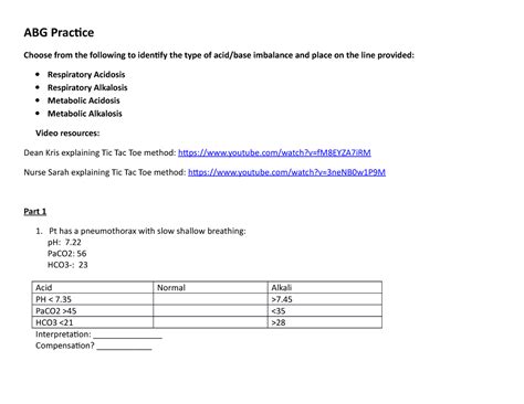Abg Practice Worksheet Abg Practice Choose From The Following To