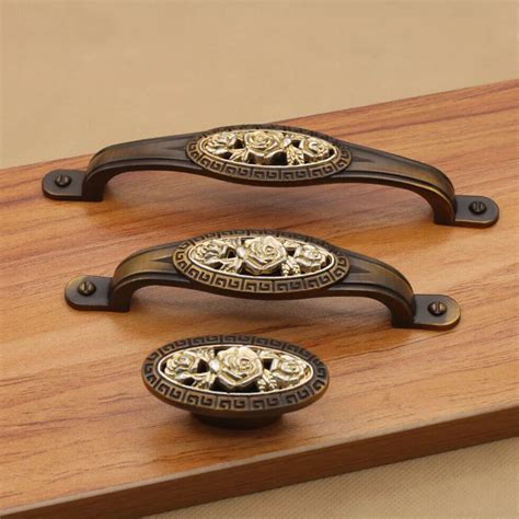 Megairon Vintage Antique Coffee Rose Cabinet Door Knobs Cupboard Dresser Drawer Pull Handle With
