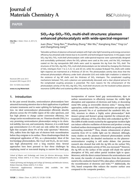 pdf sio2 ag sio2 tio2 multi shell structures plasmon enhanced photocatalysts with wide