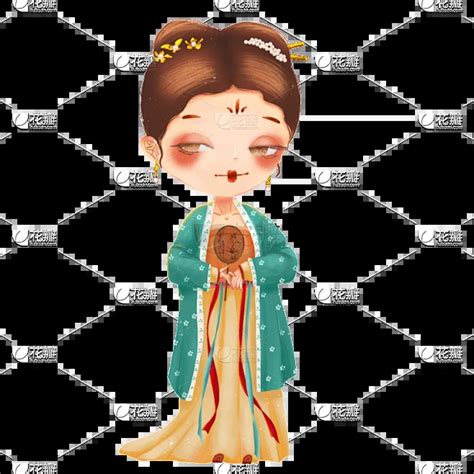 中国风人物插画贴纸 汉服女孩素材 花瓣网