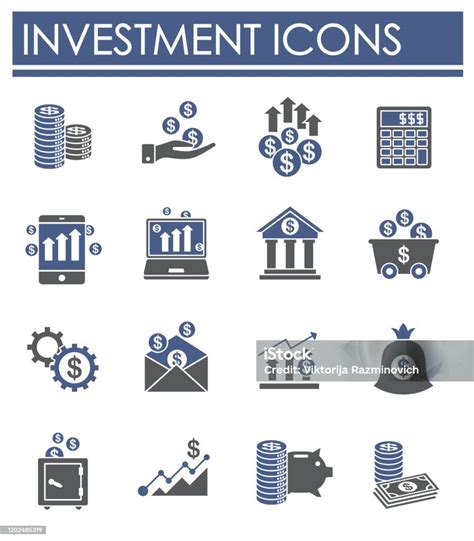 그래픽 및 웹 디자인에 대한 배경에 설정 투자 관련 아이콘 웹 또는 모바일 앱에 대한 창조적 인 일러스트 개념 기호입니다 가방에 대한 스톡 벡터 아트 및 기타 이미지