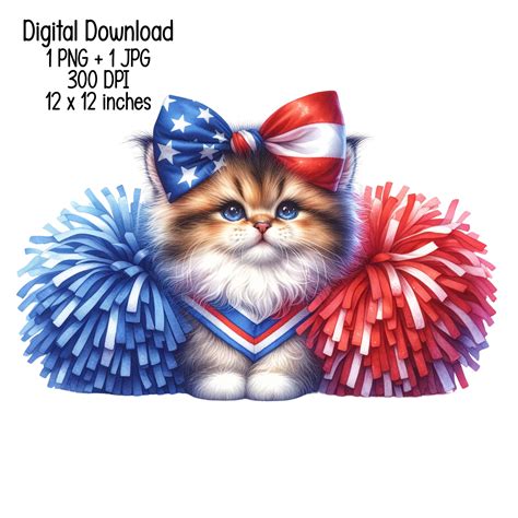 Cute Cheerleader Kitten With Usa Flag