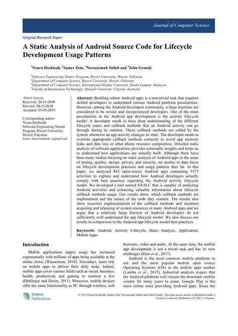 Pdf A Static Analysis Of Android Source Code For Lifecycle
