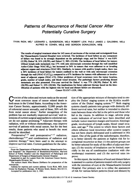 Pdf Patterns Of Recurrence Of Rectal Cancer After Potentially Curative Surgery