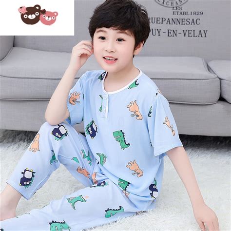 绿彩虹光夏季儿童棉绸睡衣1 3 5 9 11岁男孩女童短袖长裤薄款宝宝绵绸套装裤子报价参数图片视频怎么样问答 苏宁易购
