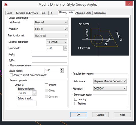 Dimension Style Degrees Minutes Seconds Autocad 2d Drafting