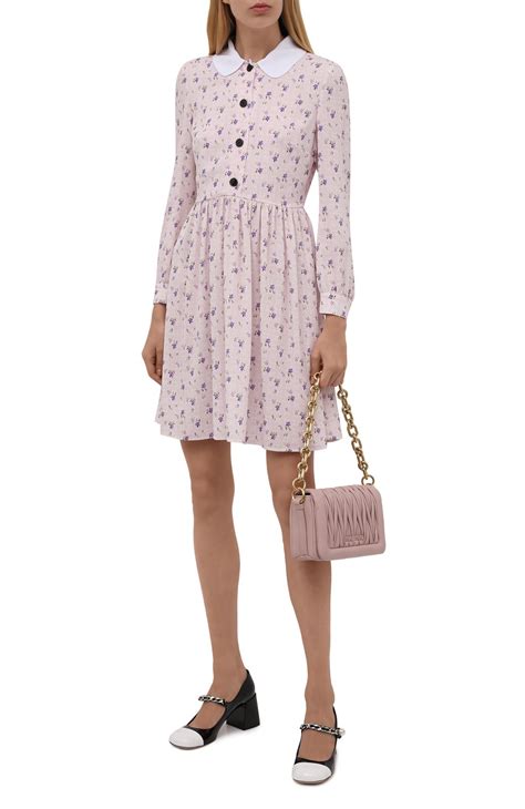 Женское светло розовое платье из вискозы Miu Miu купить в интернет магазине ЦУМ арт Mf4435